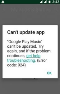 Google play store error code 924: How to fix can’t upate app