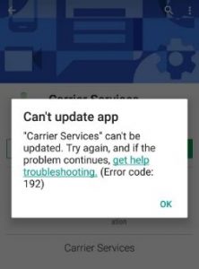 How to fix Google Play store error 192 in android phone