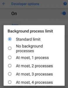 How to change background process limit in android 8.1