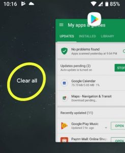 How to clear all apps in android P 9.0