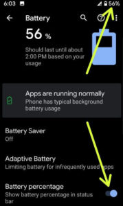 How to enable battery percentage on Android 10 status bar